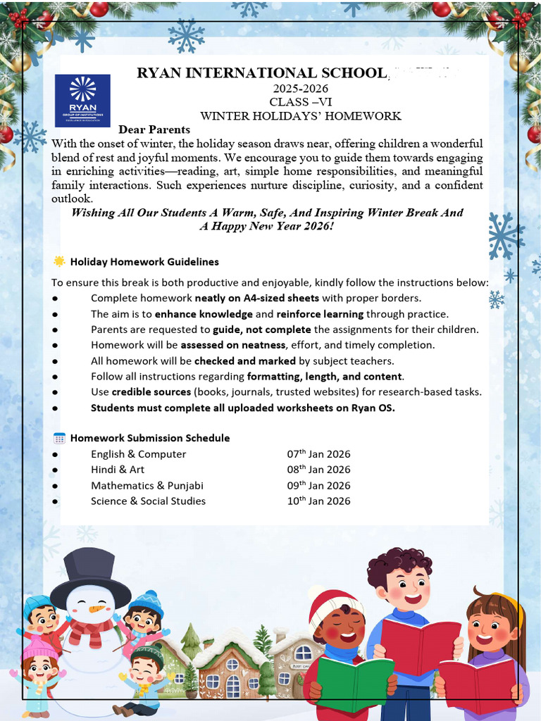 Class-VI Winter Holiday Homework (2025-26) | PDF | Waste | Symmetry