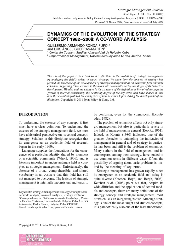 Dynamics of the Evolution of the Strategy Concept 1962 2008 a Co‐Word ...