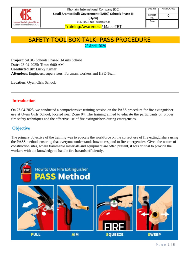 PASS Procedure Training Report-Girls | PDF | Fire Safety | Safety