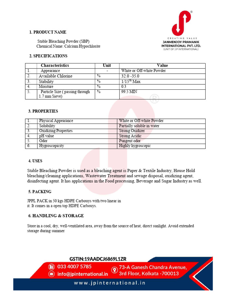 Bleaching Powder TDS | PDF