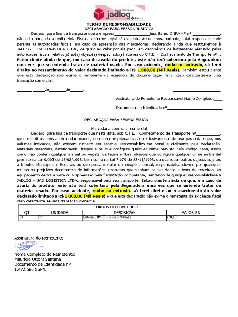 DECLARACAO (Modelo) 00 | PDF | Seguro