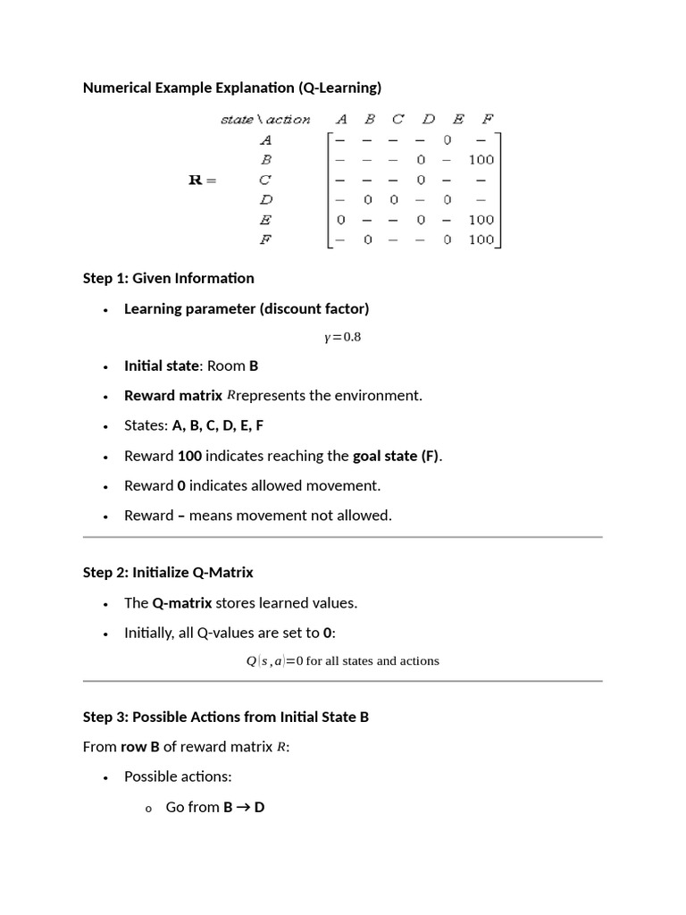 Numerical Example Explanation Q Learning | PDF