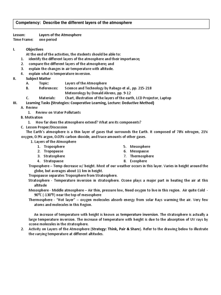 Lesson Plan Class Observation 2011 | PDF | Stratosphere | Atmosphere Of ...