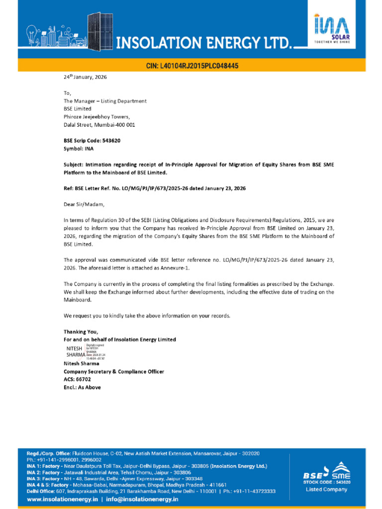 Insolation Energy Announcement | PDF | Financial Markets | Stock Market