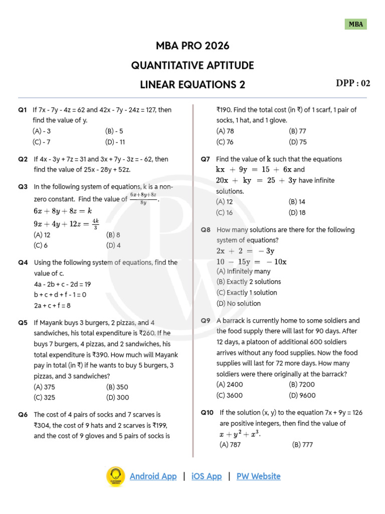 Algebra DPP 02 | PDF | Equations | Mathematics