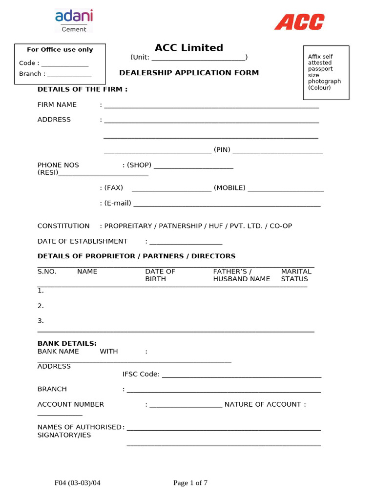 ACC Dealer Application Form | PDF | Payments | Government Finances
