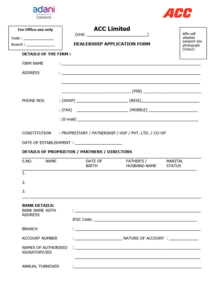 ACC Dealer Application Form | PDF | Payments | Government Finances