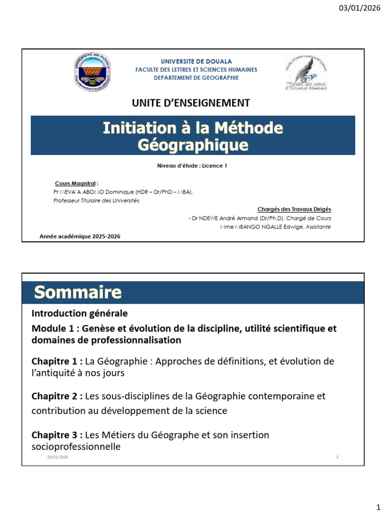 1ère Partie Du Cours Initiation A La Methode Geographique 2025-2026 ...