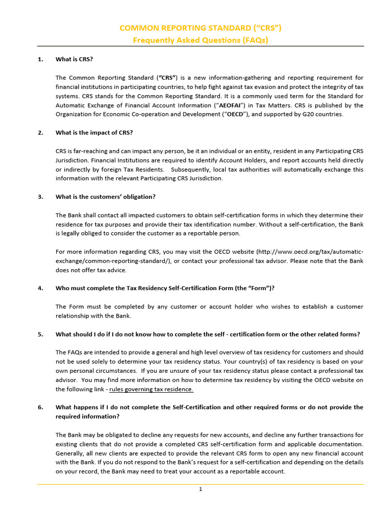 Crs - Faq | PDF | Taxes | Government Finances