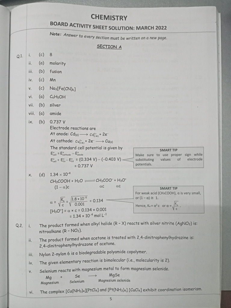 Chemistry Board Solved Papers | PDF