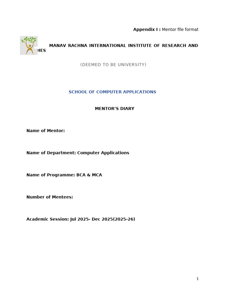 Faculty Name_Appendix 1 - Mentor Mentee Diary _Date | PDF | Mentorship ...