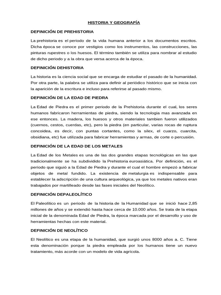 Definición de Prehistoria | PDF | Edad de Piedra | Historia antigua