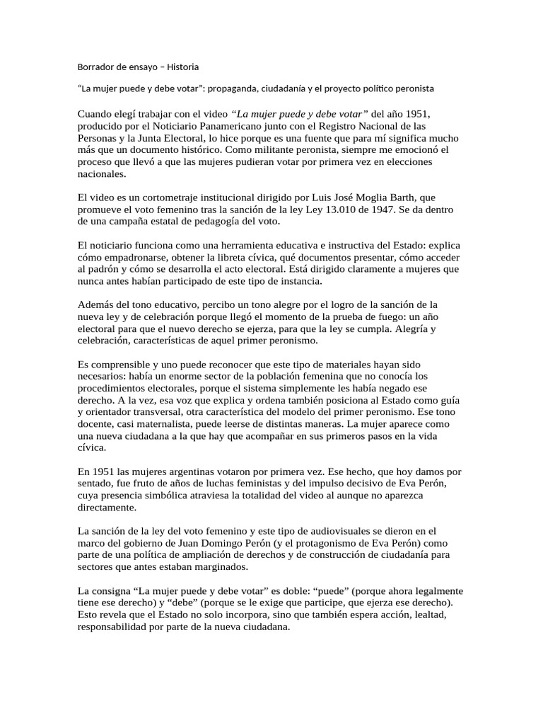 Ensayo Peronismo, Violeta Gonnet Kraser, Historia 7moA 2025 | PDF ...