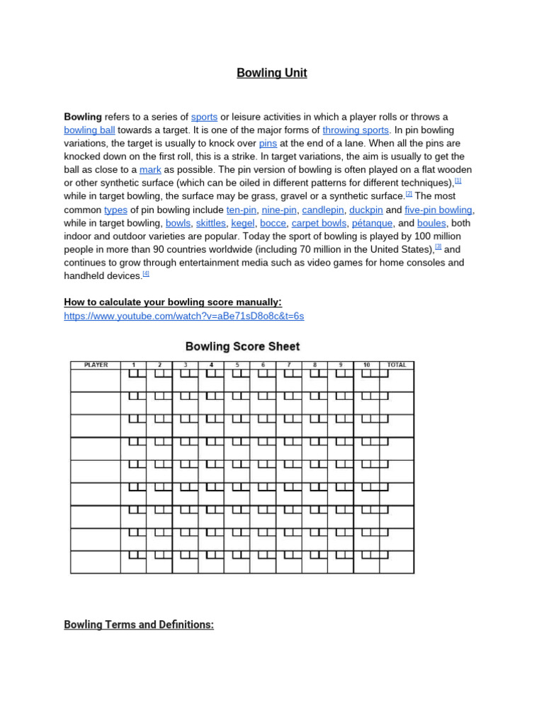 Bowling Unit | PDF