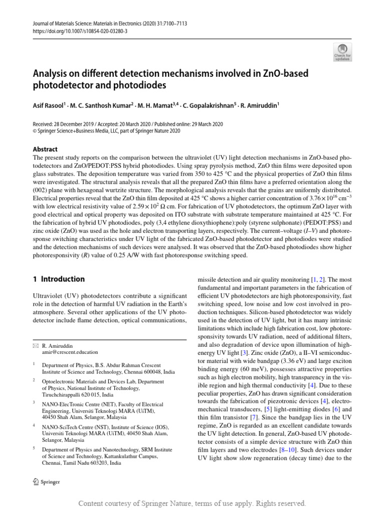 Analysis on Different Detection Mechanisms Involve | PDF | Zinc Oxide ...