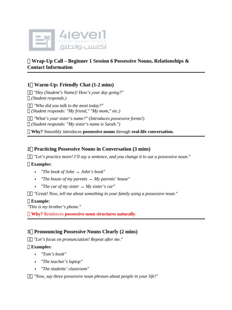Wrap Up Call Beginner 1 Session 6 | PDF | Human Communication ...
