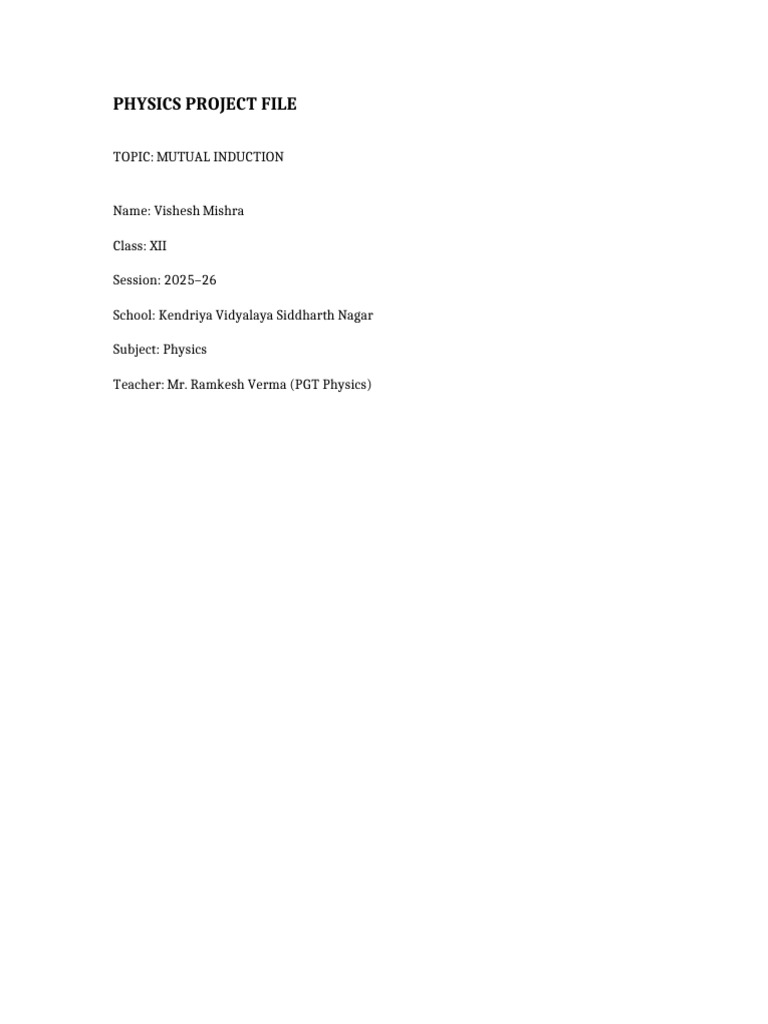 Physics Project Mutual Induction Class 12 | PDF