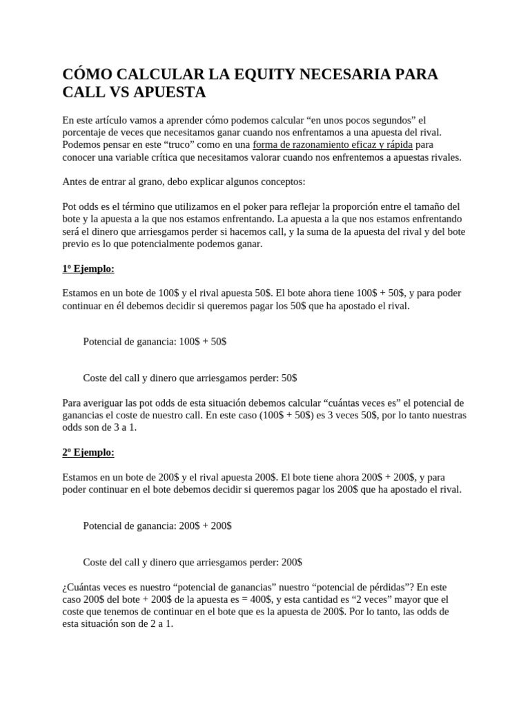 Calculo Equity Call | PDF | Póker | Porcentaje