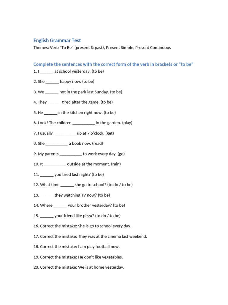 Combined English Grammar Test | PDF