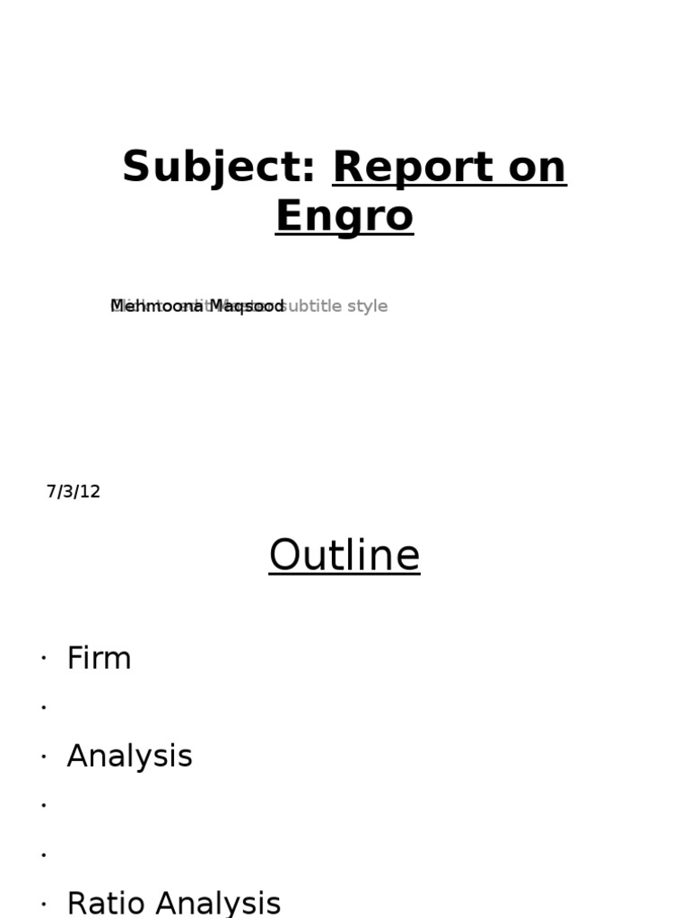 Subject: Report On Engro: Click To Edit Master Subtitle Style | PDF ...