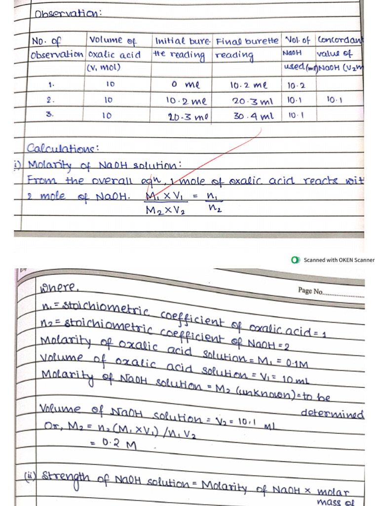 Titration Observation Table and Calculation | PDF