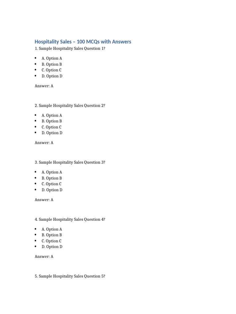 Hospitality Sales 100 MCQs | PDF | Chess Theory | Chess