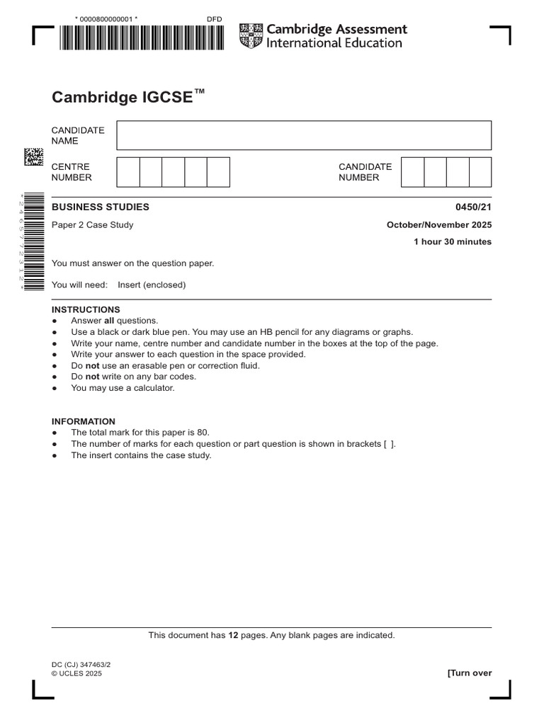 Cambridge IGCSE: Business Studies 0450/21 | PDF
