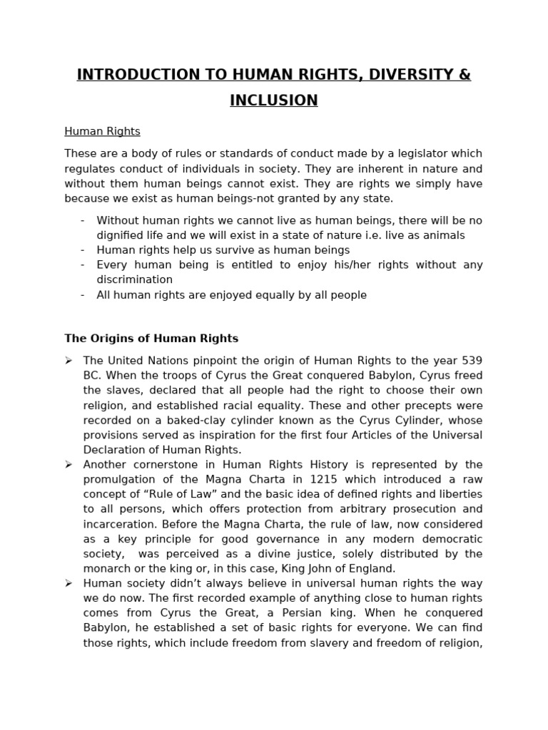 Introduction To Human Rights, Diversity Inclusion | PDF | Human Rights ...