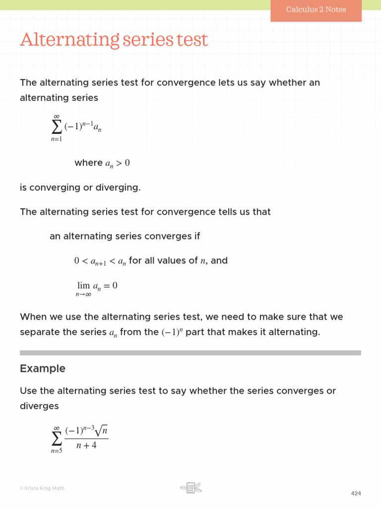 2.1 Alternating Series Test PDF | PDF | Series (Mathematics) | Complex ...