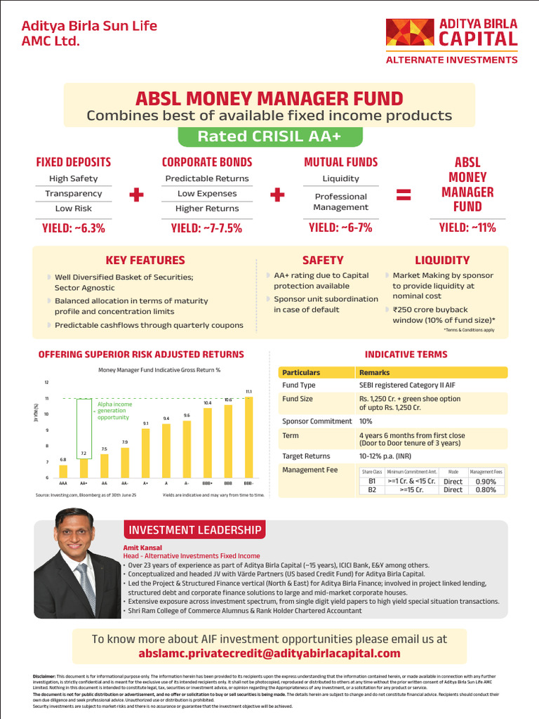 ABSL Money Manager Fund One Pager - Direct | PDF | Securities (Finance ...