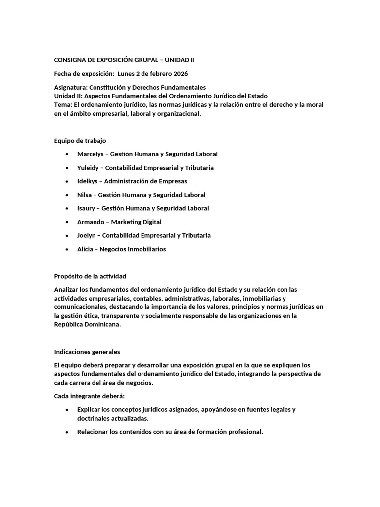 Consigna de Exposición Grupal Equipo II de Constitucion y Derechos ...