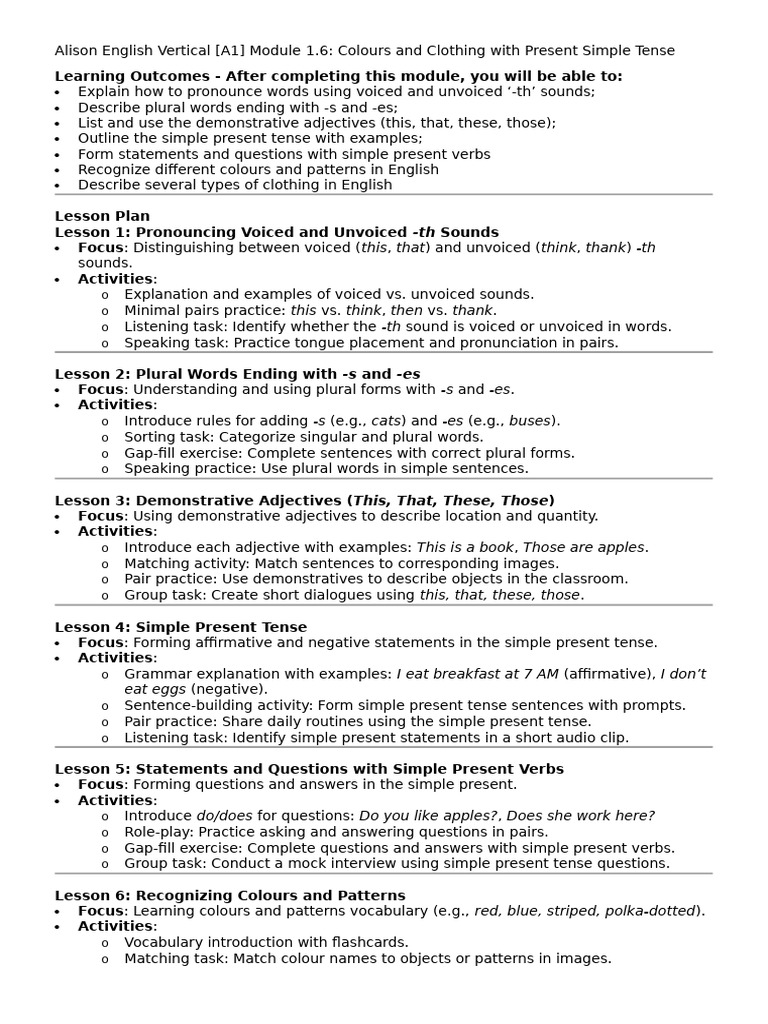 Alison English Vertical CEFR A1 | PDF | English Language | Plural