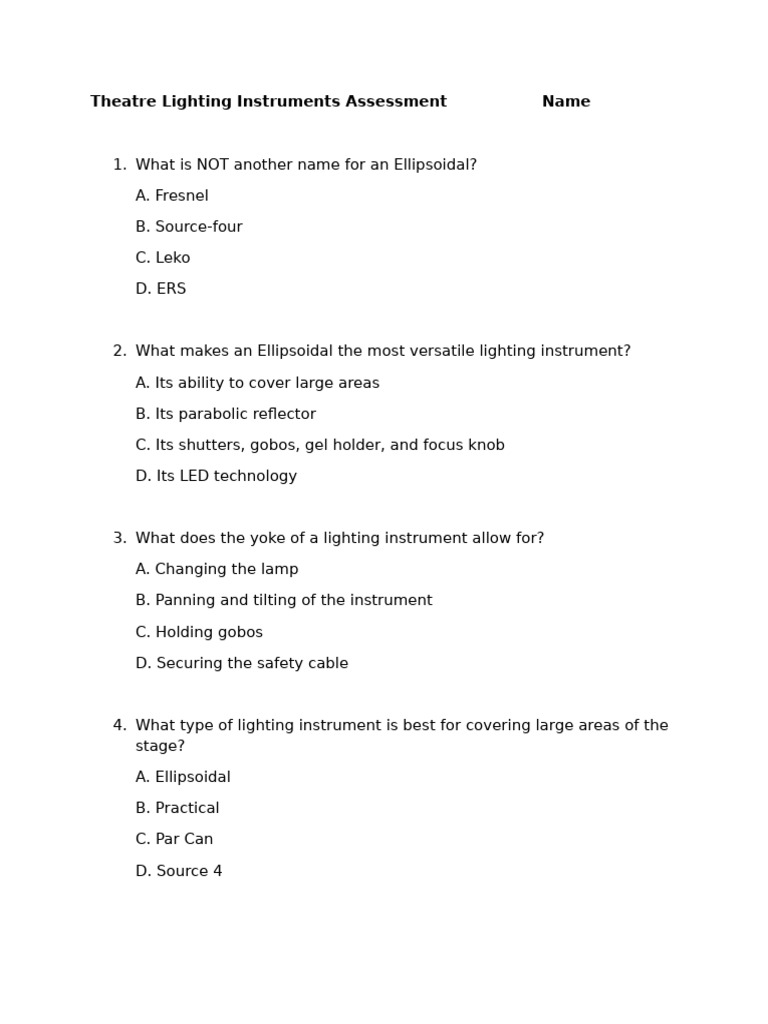 Theatre Lighting Instruments Assessment | PDF | Interior Design | Lighting