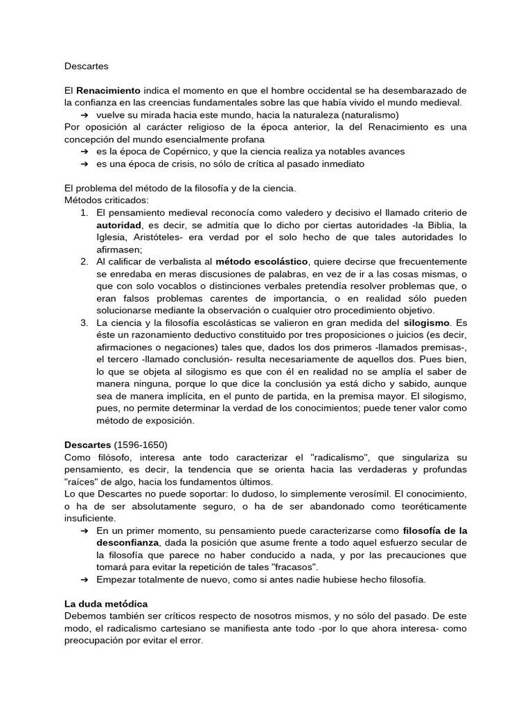 Resumen Descartes de Carpio | PDF | René Descartes | Verdad