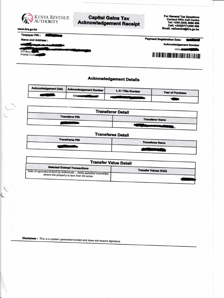 Capital Gains Acknowledgement Receipt | PDF