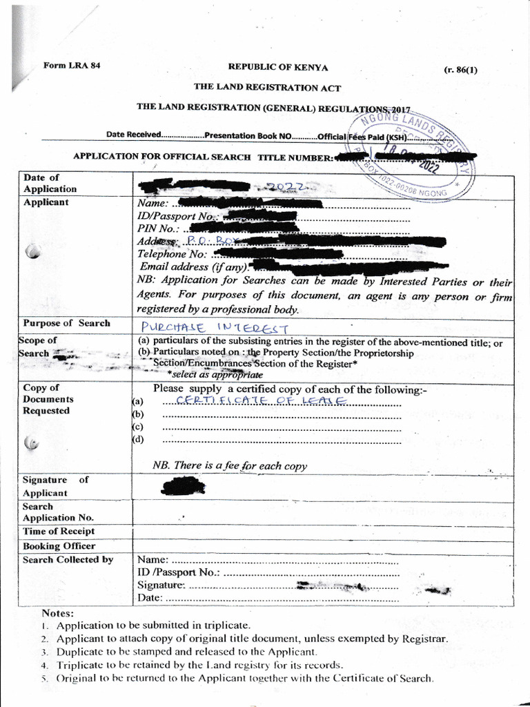 Application and Certificate for Official Search Sample | PDF | Document ...