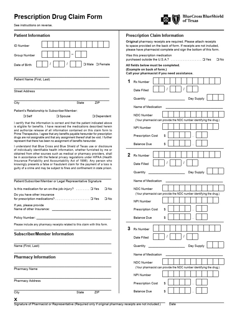 Prime Therapeutics - Prescription Drug Claim Form Research 3 | PDF ...
