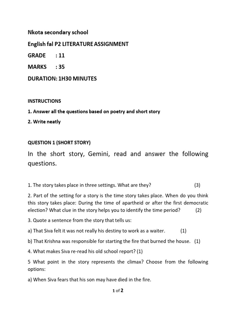 Grade 11 Literature Assignment | PDF