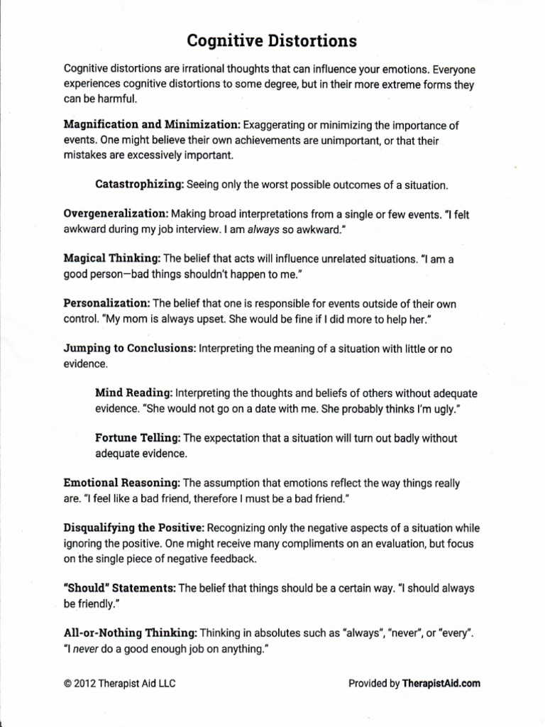 Cognitive Distortions | PDF