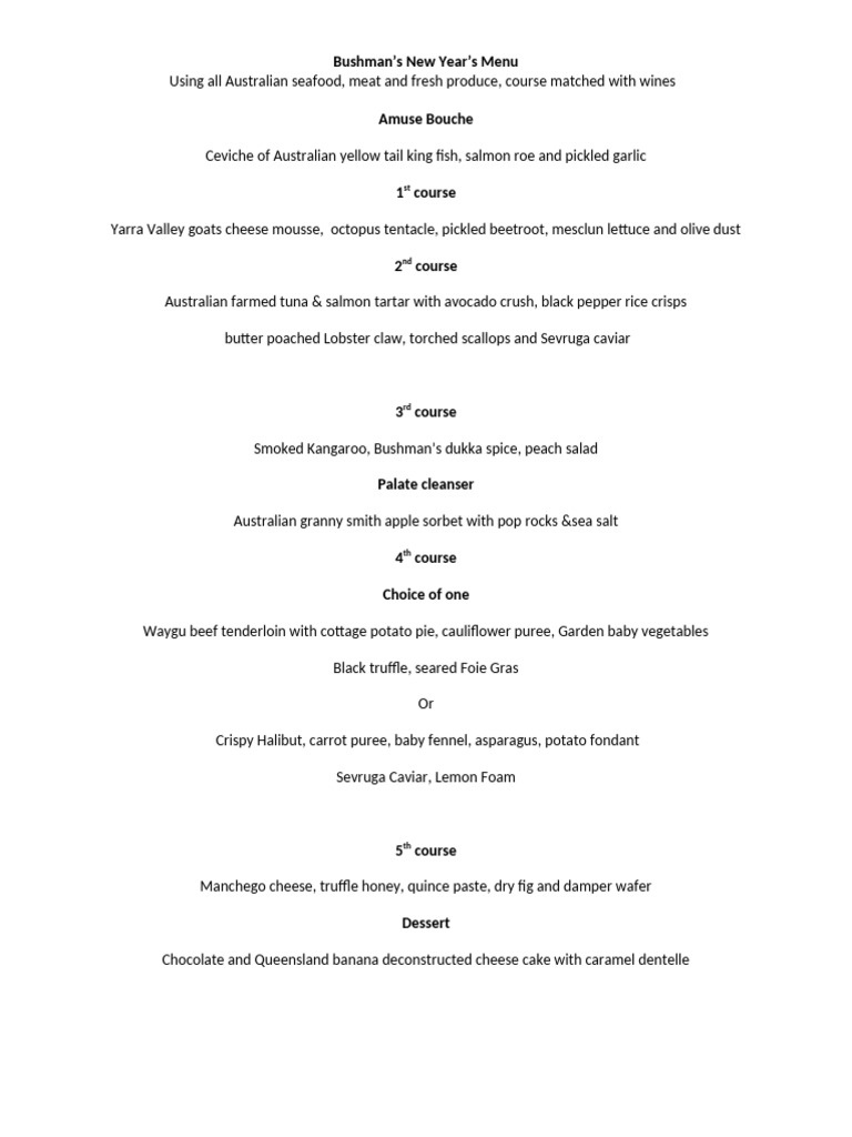 New Years Eve Menu Bushman | PDF