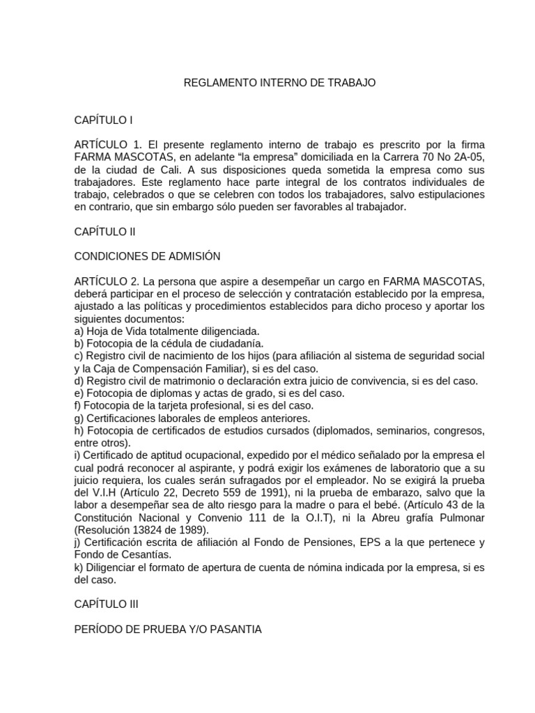 Reglamento Interno de Trabajo | PDF | Salario | Derecho laboral