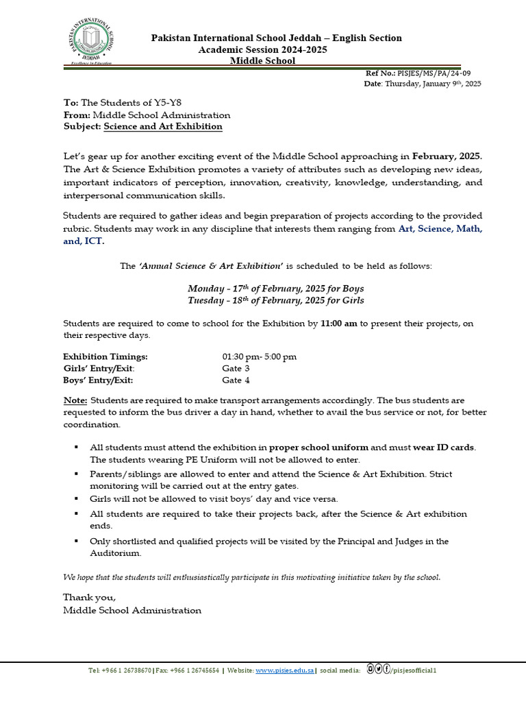 Science_&_Art_Exhibition_Memo_(Y5-Y8)_2024-2025_1739063383 | PDF ...