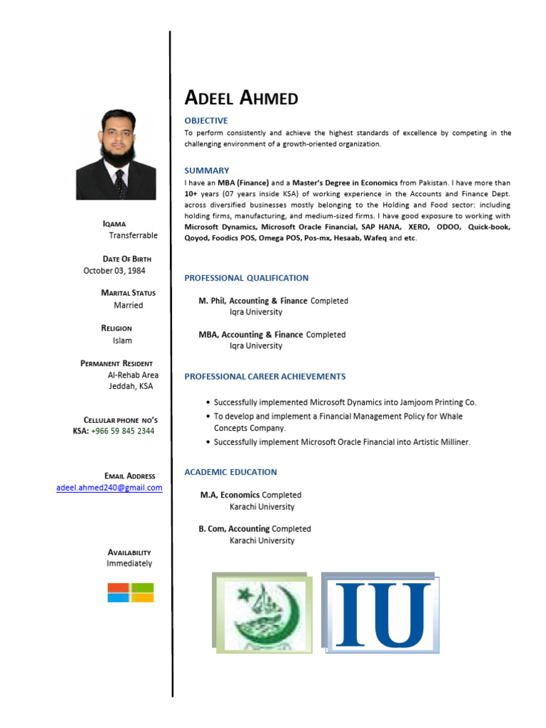 Resume Adel Ahmed | PDF | Debits And Credits | Business