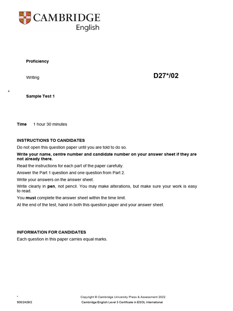 c2 Proficiency Sample Paper 1 Writing | PDF