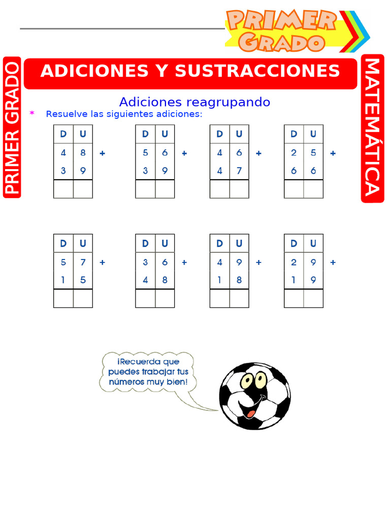 Adiciones y Sustracciones para Primer Grado de Primaria | PDF ...