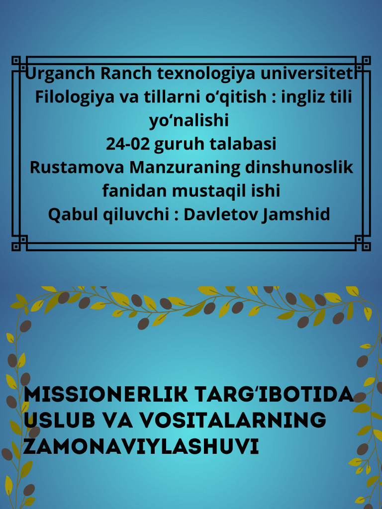 Missionerlik Prezentatsiya Yakuniy - PPTX 20250526 215855 0000 | PDF
