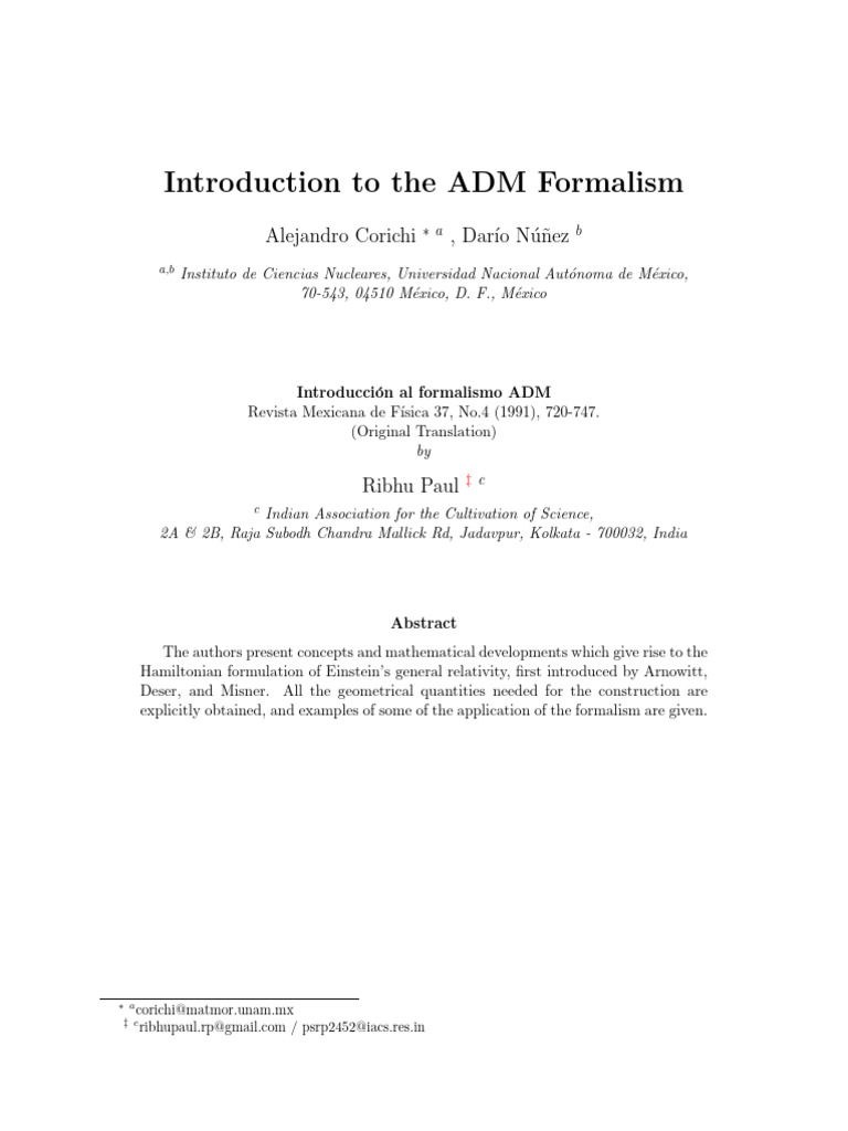 ADM Intro | PDF | Hamiltonian Mechanics | Differential Geometry