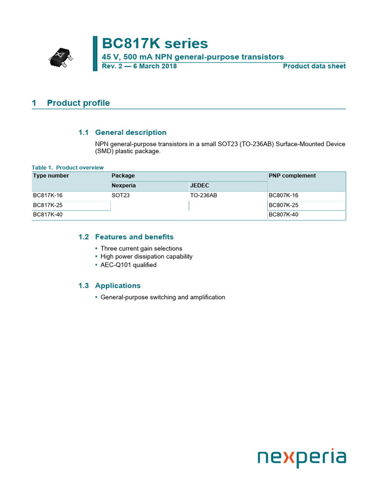 Datasheet bc817 - 25 | PDF | Bipolar Junction Transistor | Electrical ...