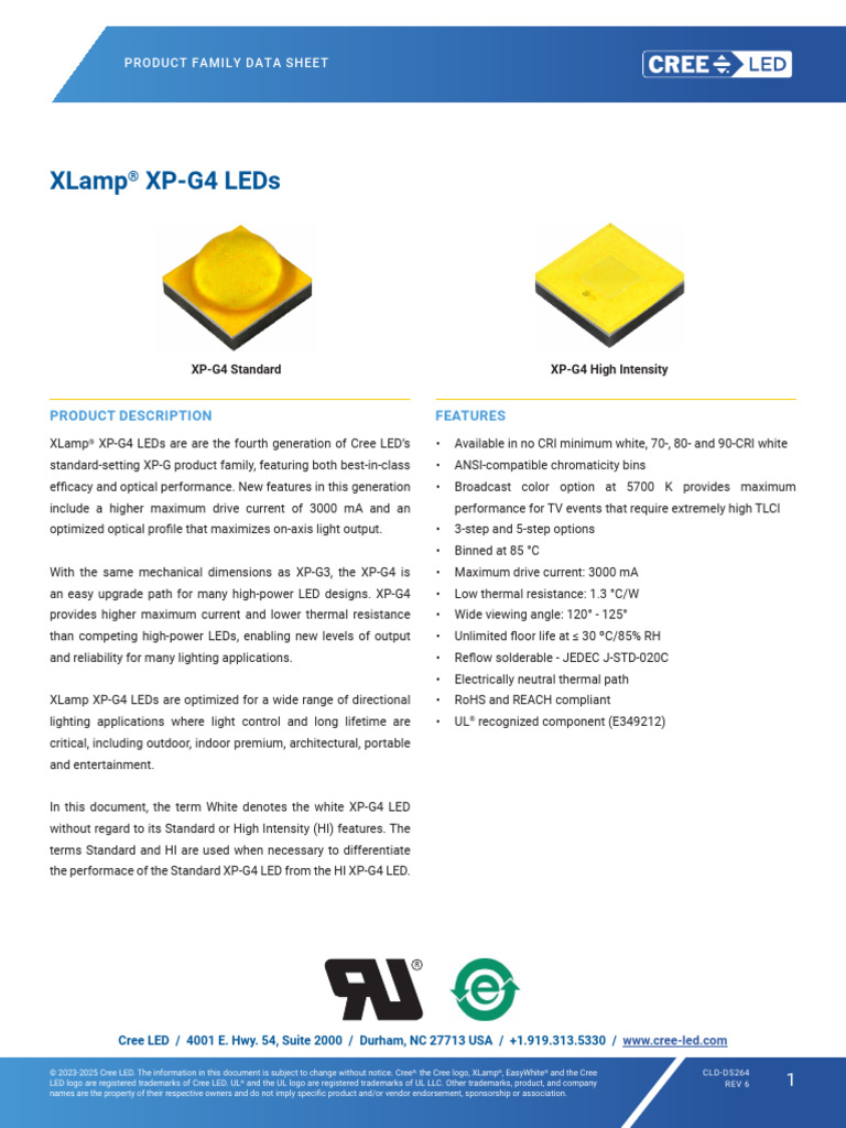 XP-G4 Standard LEDs Data Sheet | PDF | Light Emitting Diode | Electricity