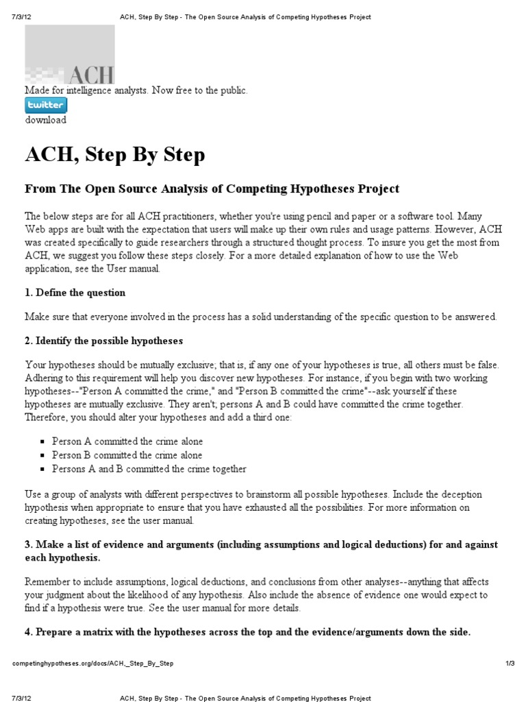 ACH Step-by-Step Guide for Analysts | PDF | Intelligence Analysis ...